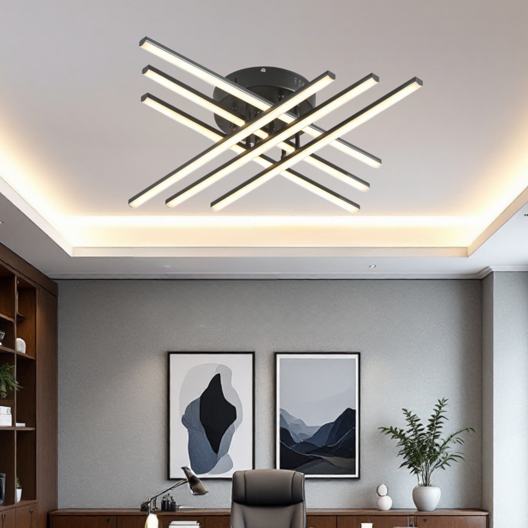 Lustra LED 96W X cu 6 Linii NEGRE Echivalent 700W cu Telecomanda