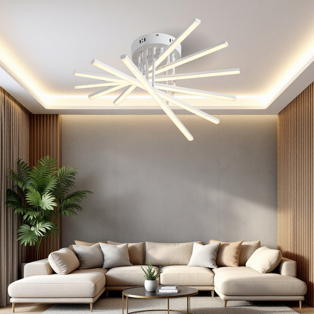 Lustra LED 96W Fano 6 Elemente ALB Echivalent 600W cu Telecomanda