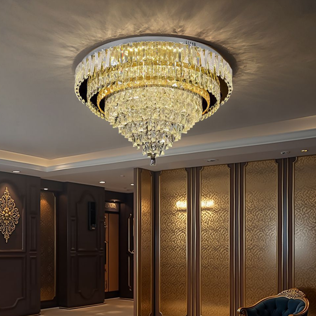 Lustra LED Cristal Aplicata Grandisomo Luce Rotunda Telecomanda