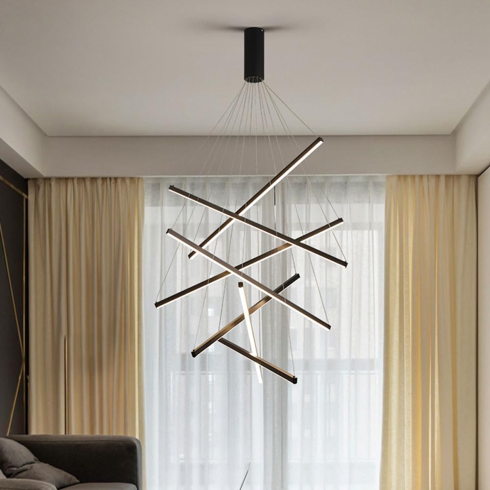 Lustra LED 7 Geometric BLACK Lines Suspendata Echivalent 800W 200CM