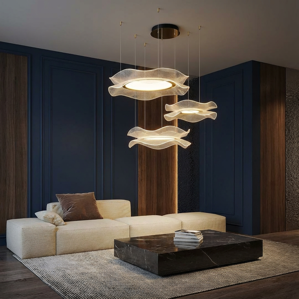 Lustra LED Golden Ripple Trio 3 Segmente Echivalent 600W Telecomanda