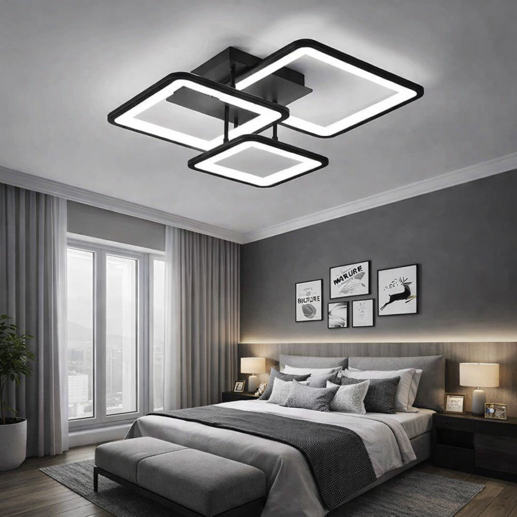 Lustra LED Three Square Black Echivalent 400W Telecomanda