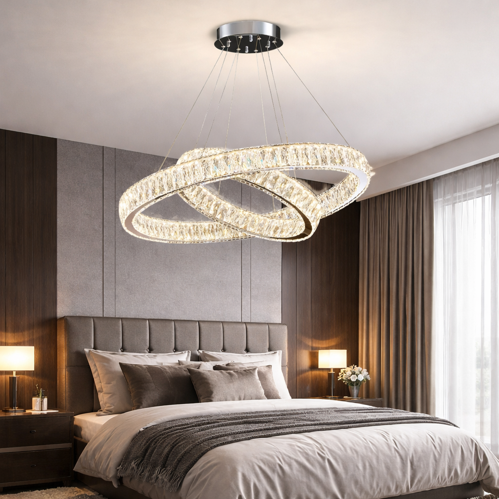 Lustra LED Cristal 2 Segmente Chrome Echivalent 600W, 50+30cm, Telecom