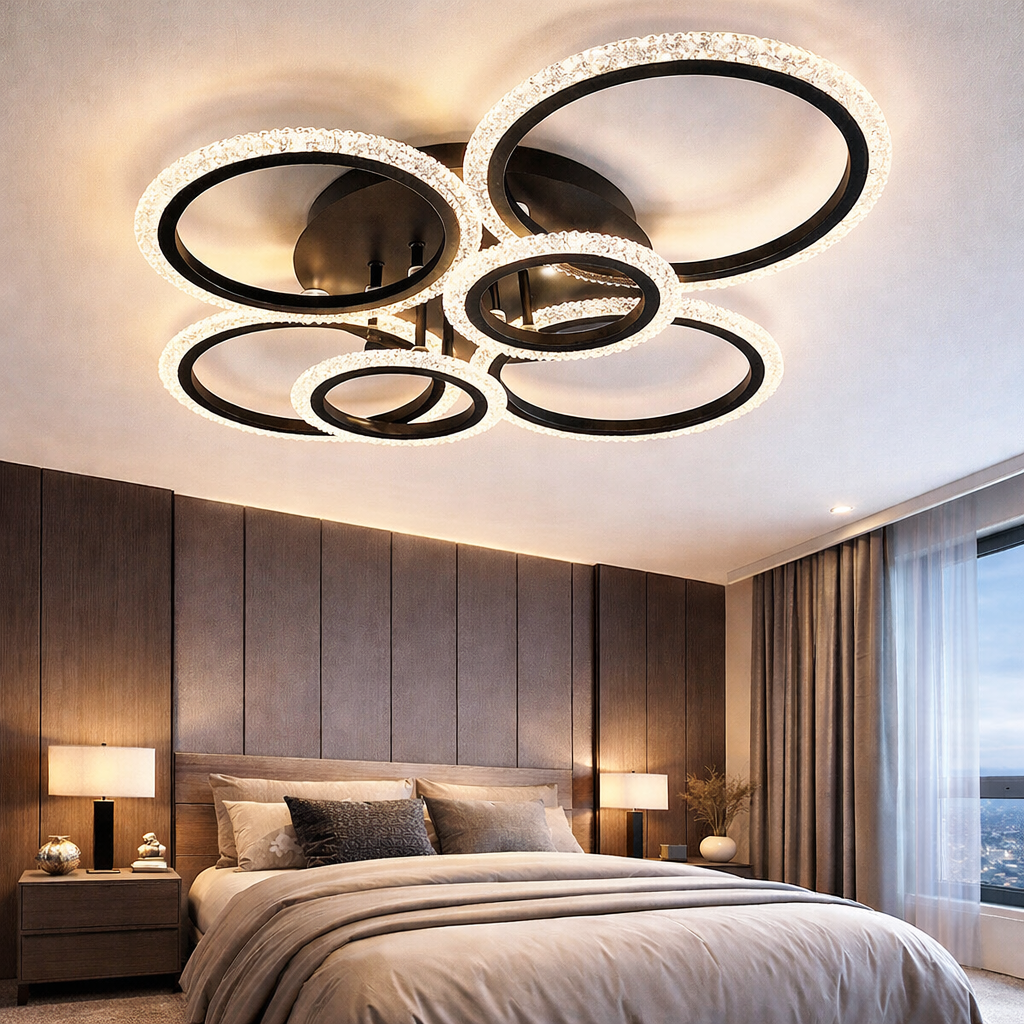 Lustra LED 4+2 CIRCLE Bubbles Black Echivalent 600W Telecomanda