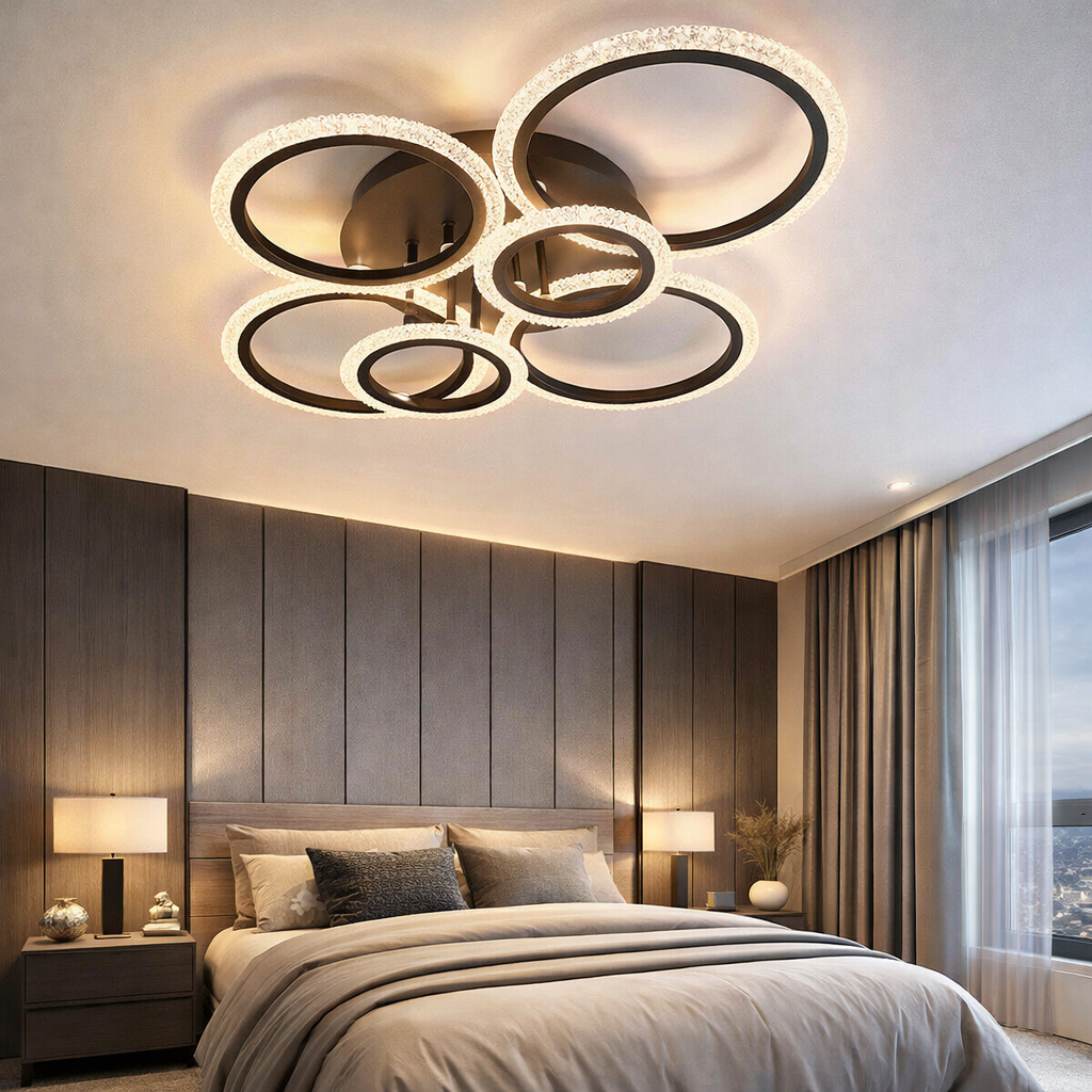Lustra LED 4+2 CIRCLE Bubbles Black Echivalent 600W Telecomanda