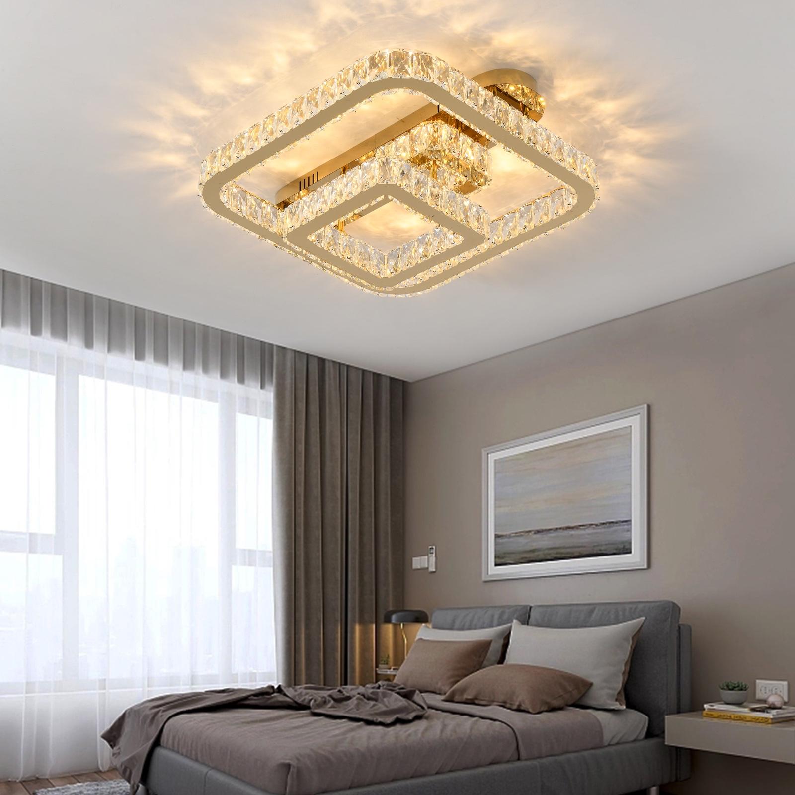 Lustra LED CROWN Square Gold Cristal Echivalent 600W Telecomanda