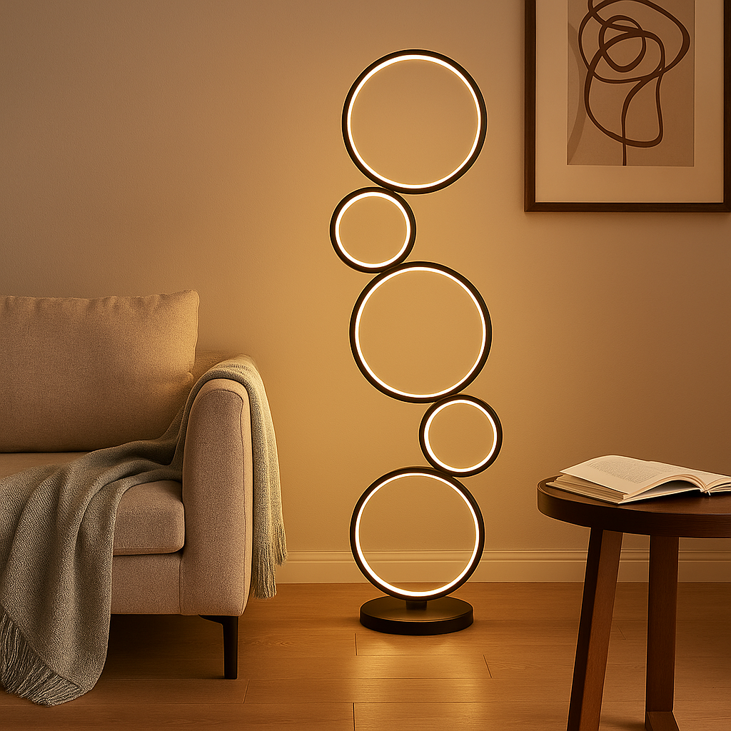 Lampadar LED 100CM 50W Rings Black 3 Functii de Lumina