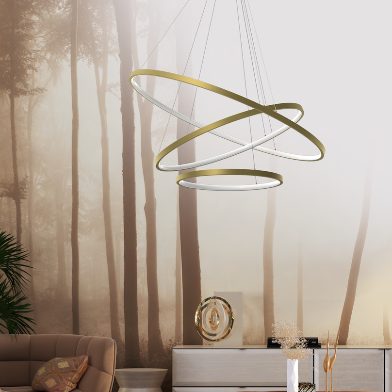 Lustra LED Suspendata Hoop Gold Premium 3 Segmente Reglabile Echivalen