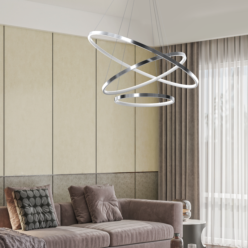 Lustra LED Suspendata Hoop Silver Premium 3 Segmente Reglabile Echival