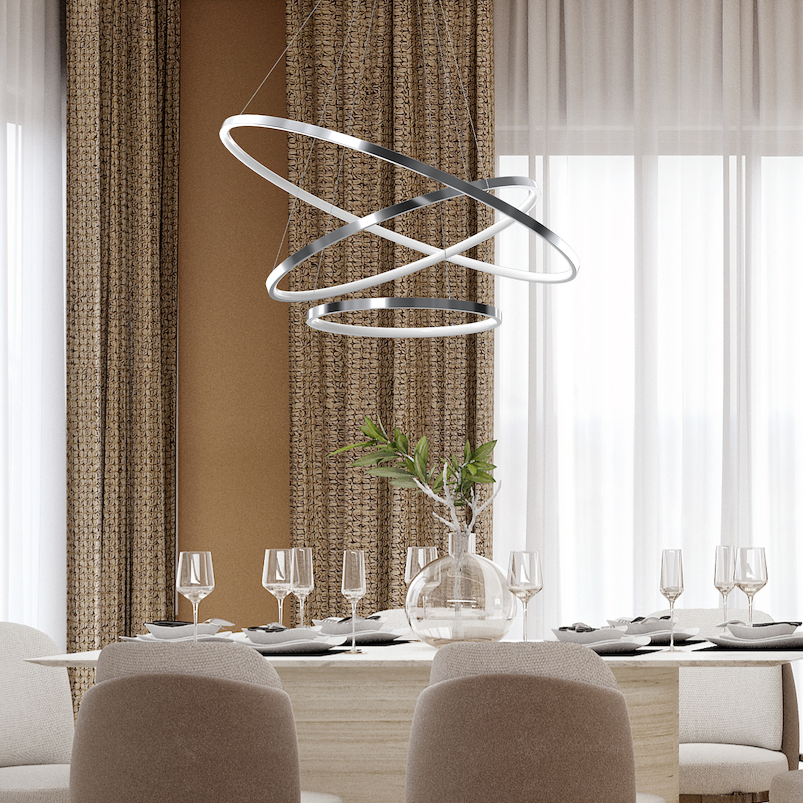 Lustra LED Suspendata Hoop Silver Premium 3 Segmente Reglabile Echival